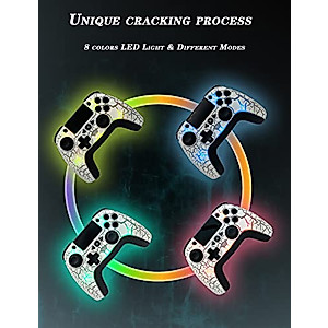 TEDBOX Wireless Controller for PS4, Wireless Remote Gamepad with Unique Cracked Design/8 Adjustable LED Colors/Programmable Back Buttons/Super Turbo/Dual Vibration, Widely Compatible with PS4/PC/iOS
