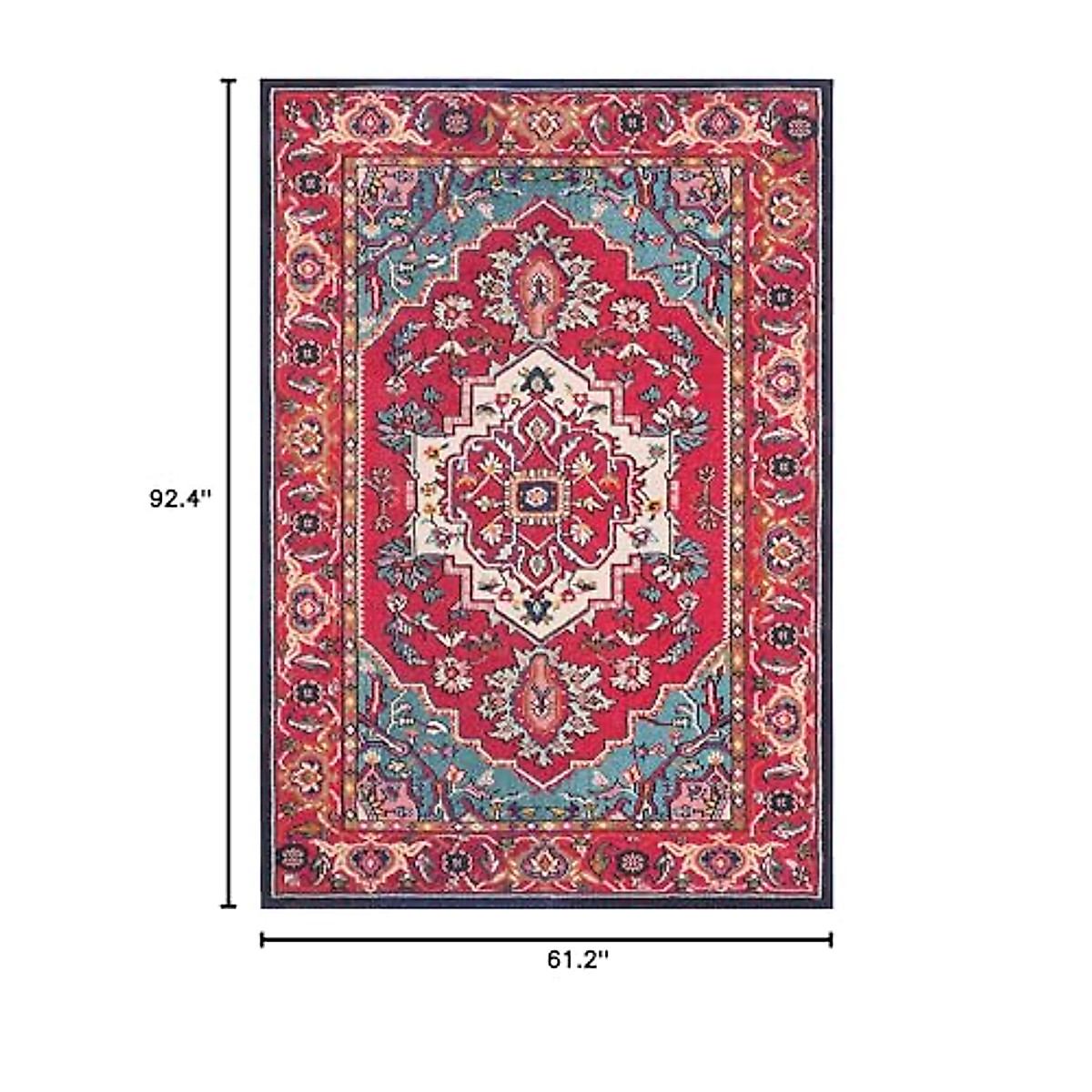 SAFAVIEH Monaco Collection Area Rug - 5'1" x 7'7", Red & Turquoise, Boho Oriental Medallion Design, Non-Shedding & Easy Care, Ideal for High Traffic Areas in Living Room, Bedroom (MNC207C)