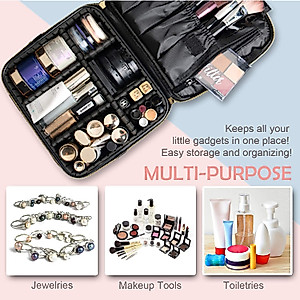 Bvser Travel Makeup Case, PU Leather Portable Organizer Makeup Train Case Makeup Bag Cosmetic Case with Adjustable Dividers for Cosmetics Makeup Brushes Women (Pink)