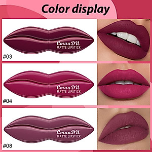 evpct 3Pcs Dark Purple Rose red Mauve Matte Velvet Lipstick Set Long Lasting Waterproof Smudge Proof 24 Hours Lip Stick Packs Lip Stain Makeup Set for Women labiales matte larga duracion 24 03#04#08#