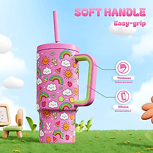 Meoky 24 oz Tumbler with Handle and Straw, 100% Leak-proof Tumbler with Lid and Straw, Insulated Stainless Steel Travel Coffee Mug, Keeps Cold for 24 Hours (Cloud)