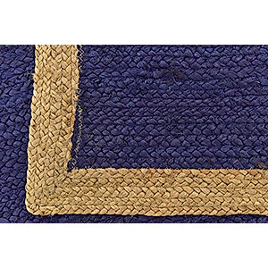 Unique Loom Braided Jute Collection Classic Quality Made Natural Hand Woven with Solid Color Detail, Area Rug, Runner 2' 6" x 6' 0", Navy Blue/Tan