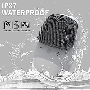 Silicone Face Scrubber, SIWIEY IPX7 Waterproof Sonic Facial Cleansing Brush, USB Rechargeable Sonic Massage Face Brush for Deep Cleansing, Gentle Exfoliating and Massaging (Grey)