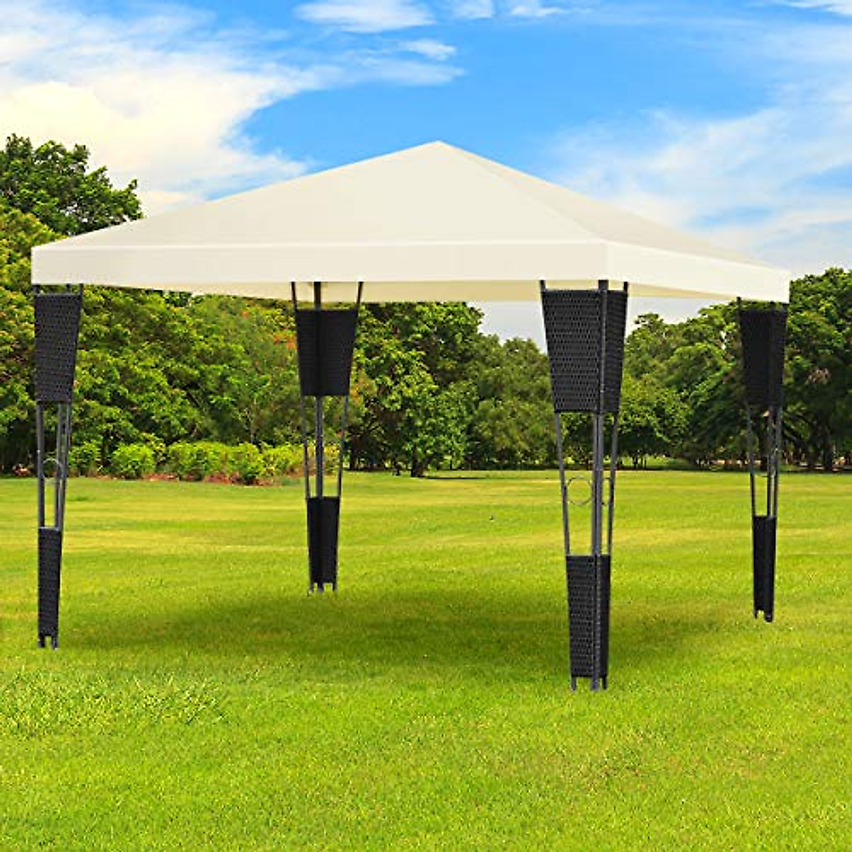 Tangkula Gazebo 10 x 10, Metal Frame Gazebo Canopy for Outdoor Patio Garden Backyard (Beige)