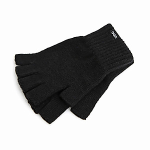 UNDERCONTROL Logo Label Unisex Fall Winter Outdoor Coloring Stretchy Knit Fingerless Warmer Korea Touch Screen Gloves (BLACK)