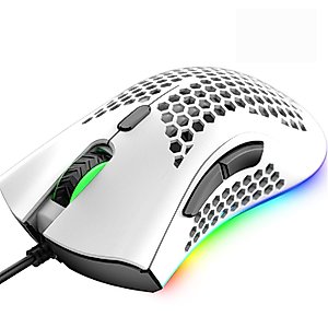 LexonElec M7 Gaming Mouse with RGB Lamp Effect,79G Lightweight Honeycomb Shell,Ultralight Ultraweave Cable,Pixart 3325 12000 DPI PC Gaming Mice for PC Gamers and Xbox and PS4 Users(White)