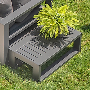 LebenLiebe Patio Side Table Aluminum Outdoor End Tables for Outside Small Rectangle Coffee Table Patio Furniture for Garden Backyard, Grey Frame