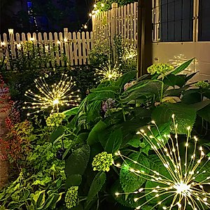 Yard Decor, 2 Pack Solar Lights Outdoor Waterproof Garden Lights IP65 2 Lighting Modes Solar Firework Lights for Garden Patio Yard Pathway Parties Christmas Porch Farmhouse Decor,Warm White