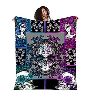 Throw Blanket for Women Men Purple Sugar Skull Warm Soft Sherpa Fleece Bed Throw Tapestry Blanket Gift for Christma 80"x60" Travel Blanket Cover Bedroom Decor Blankets Quilt
