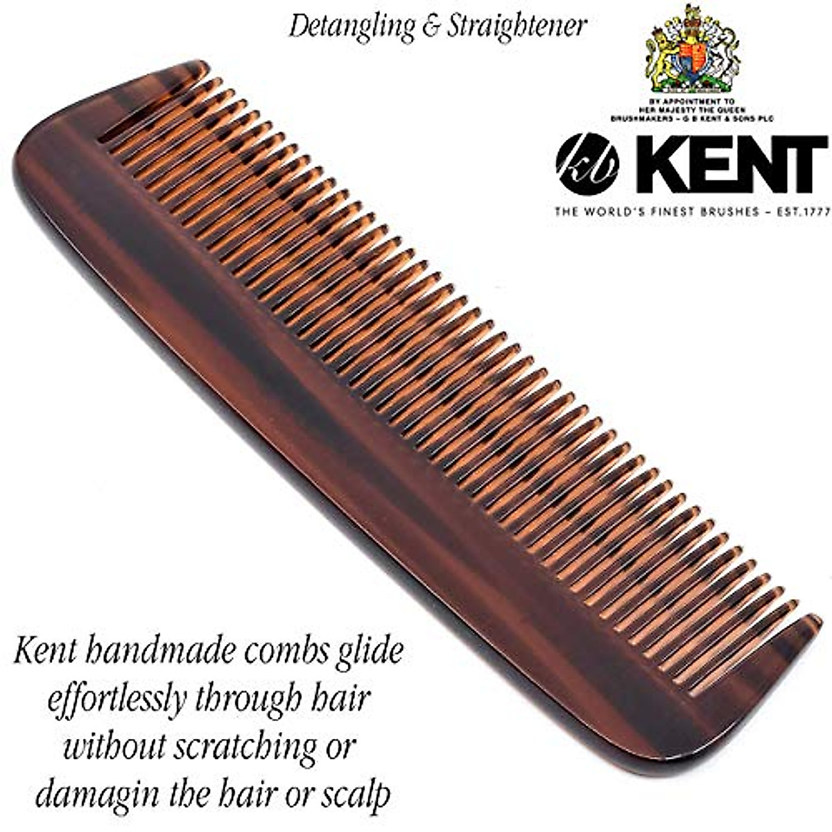 Kent 12T All Coarse Hair Detangling Comb Wide Teeth Pocket Comb for Thick Curly Wavy Hair. Hair Detangler Comb for Grooming Styling Hair, Beard and Mustache. Saw-Cut Hand Polished. Handmade in England