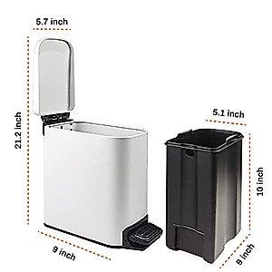 JACY&Co Small Bathroom Trash Can with Lid Soft Close, 6 Liter / 1.6 Gallon Stainless Steel Garbage Can with Removable Inner Wastebasket, Anti-Fingerprint Finish(White)