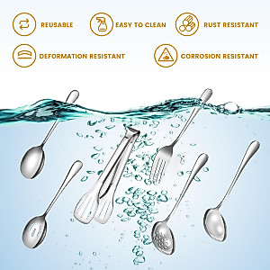Serving Utensils Set for Partie, Silver Stainless Steel Metal Serveware Large Serving Spoons, Slotted Spoons, Forks, Tongs, Soup and Skimmer Spoon, Cake Server for Buffet, Catering, Entertaining 15pcs