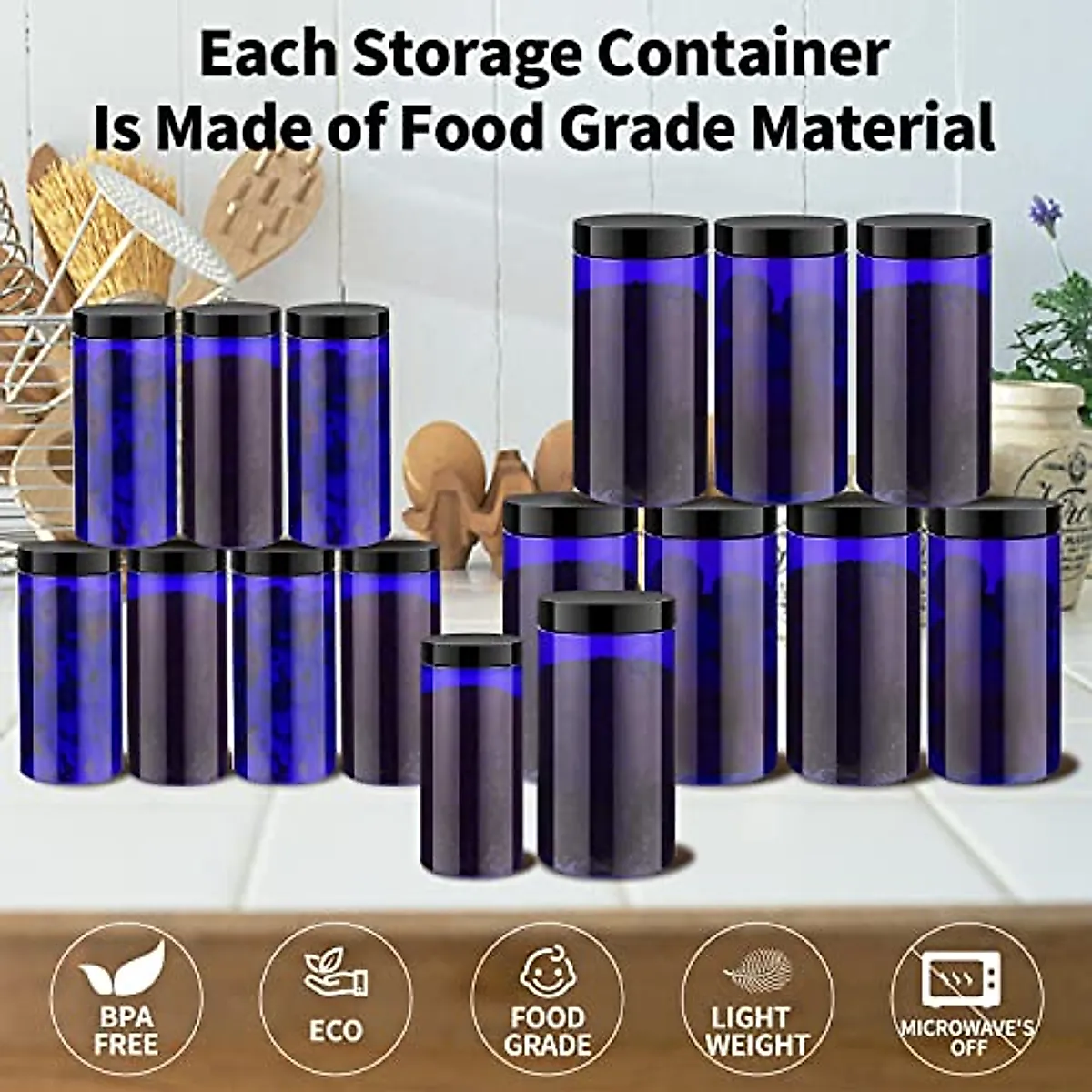 AEGISMILE PLastic jars with lids 32 OZ & 16 OZ 24 Pcs Plastic Storage Jars Containers with Airtight Black Plastic Screw On Lids Large Round Jars Easy Clean for Household and Kitchen Organizing