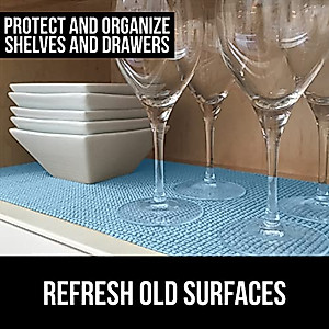 Gorilla Grip Drawer and Shelf Liner and Nonslip Bed Sheet Straps 4 Pack, Shelf Liner Size 17.5 in x 10 FT Aqua, Non Adhesive, Sheet Straps in White, Easy Install, 2 Item Bundle