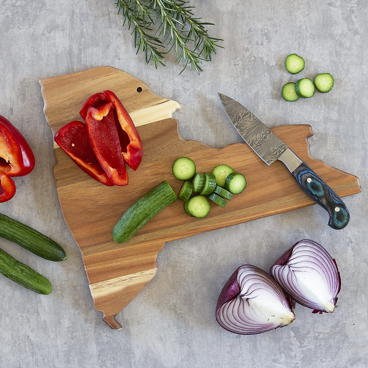Totally Bamboo Rock & Branch Origins Series New York State Shaped Cutting Board and Charcuterie Serving Tray, Includes Hang Tie for Wall Display
