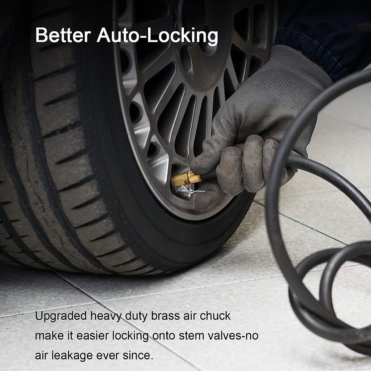 AstroAI Air Chuck, Heavy Duty Closed Flow Lock On Tire Chuck with Clip for Inflator Gauge Compressor Accessories, Yellow, 2 Pack