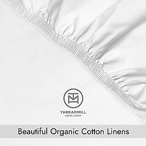 Threadmill 100% Organic Cotton Sheets for King Size Bed | GOTS Certified Hotel Percale Sheets | Deep Pocket King Sheets | 4 Piece King Size Sheets | White Sheets