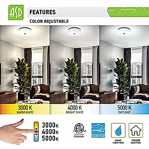 ASD 15" LED Flush Mount Ceiling Light, 3 CCT 3000K/ 4000K/ 5000K Adjustable, Dimmable Drum Light Fixture, Linen Fabric Shade, Oil Rubbed Bronze, 23W (185W Equivalent), 1400LM, Energy Star&ETL