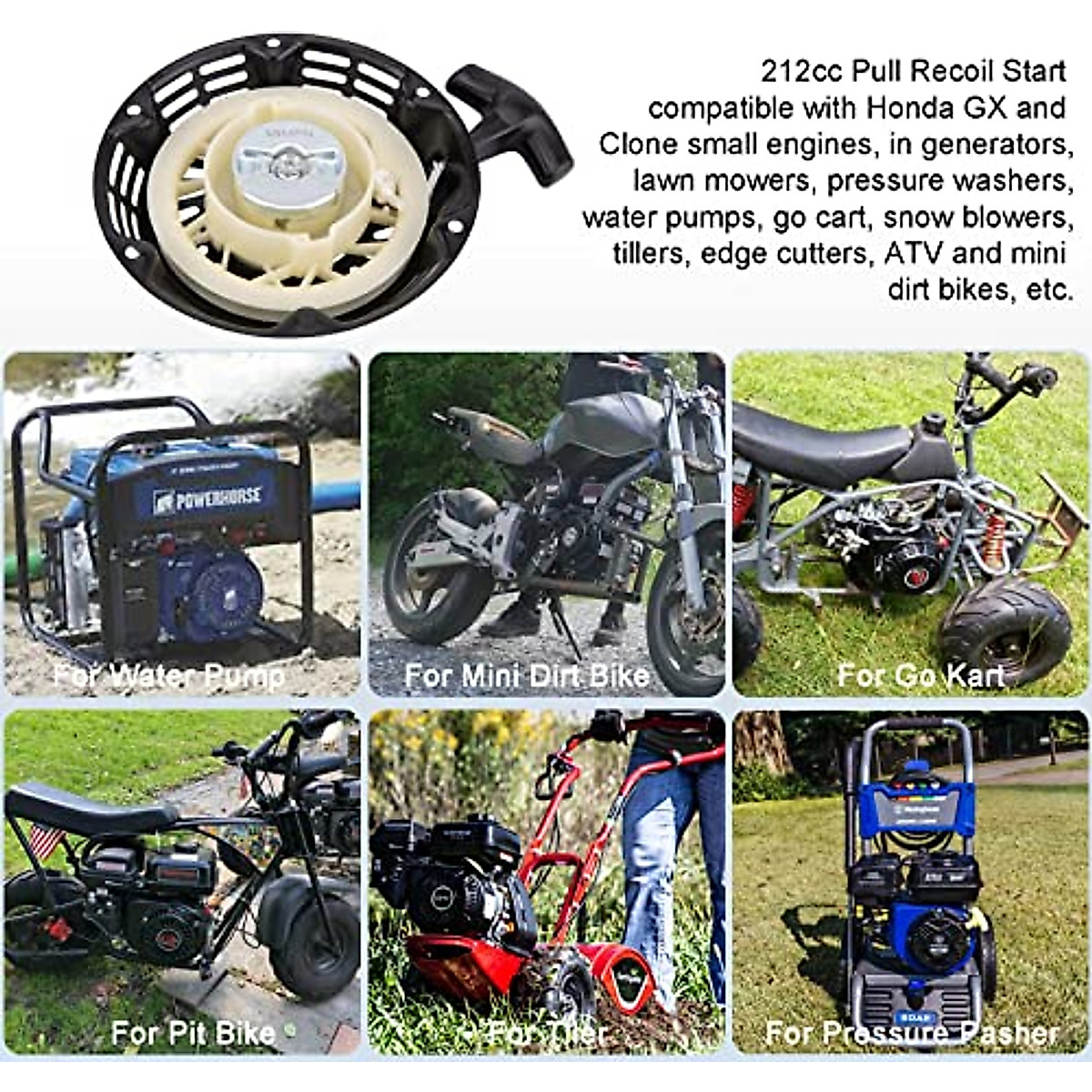 Pull Recoil Starter for Predator 212cc 6.5HP 7HP OHV Engine Go Cart Pit Bike Generator Lawnmower Pull Start Assembly for Honda Clones Recoil Starter Generator Coleman Champion 196cc 224cc 159cc