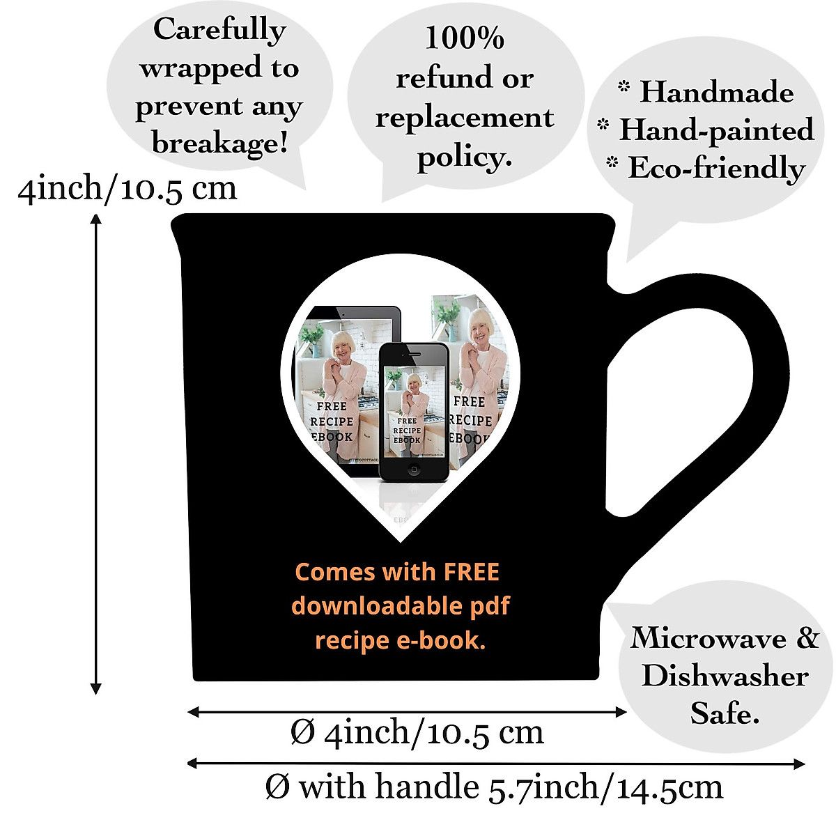 City to Cottage Handmade Purple and White Polka Dot Ceramic Extra Large 17.5oz/500ml | Hot Chocolate, Coffee, Tea Mug, Cup with Handle Unique Designer Pottery Gift for Tea Lovers