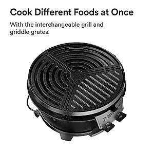 Everdure Round Cast Iron Grill & Cover – Outdoor, 2-In-1 Portable, Tabletop Grill and Griddle - 100% Cast Iron, Enameled, Durable, Small Charcoal Grill, Camping Stove or Hibachi Grill