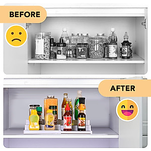 3-Tier Expandable Spice Rack, Plastic Spice Rack Organizer for Cabinet, Adjustable Length, Non-Skid Spice Shelf Organizer for Kitchen Cabinet, Countertop or Pantry, 2 Pack, White/Grey