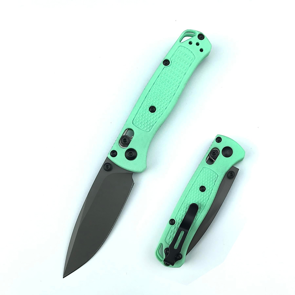6.5 Inch Manual Open 533 Bugout Pocket Knife, Axis Lock Folding Knife with 2.6 Inch 7Cr17Mov Blade Green Grivory Handle, Folding Pocket Knife with Belt Clip for Camping Hunting