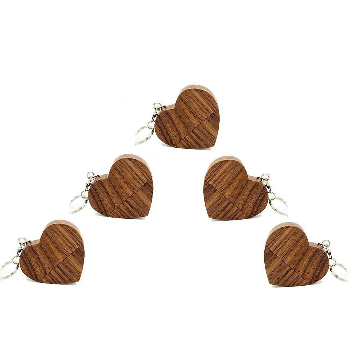 5PCS/10PCS Heart-Shaped Wood 2.0/3.0 USB Flash Drive USB Disk Memory Stick with Wooden (3.0/32GB, Walnut-5PCS)