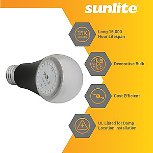 Sunlite LED A19 Black Light UV Bulb, 7W (60W Equiv.), Medium E26 Base, Non-Dimmable, 390-405nm Wavelength, Ideal for Black Light Room Decor, Halloween Decorations, Indoor UV Decor, UL Listed, 3 Pack