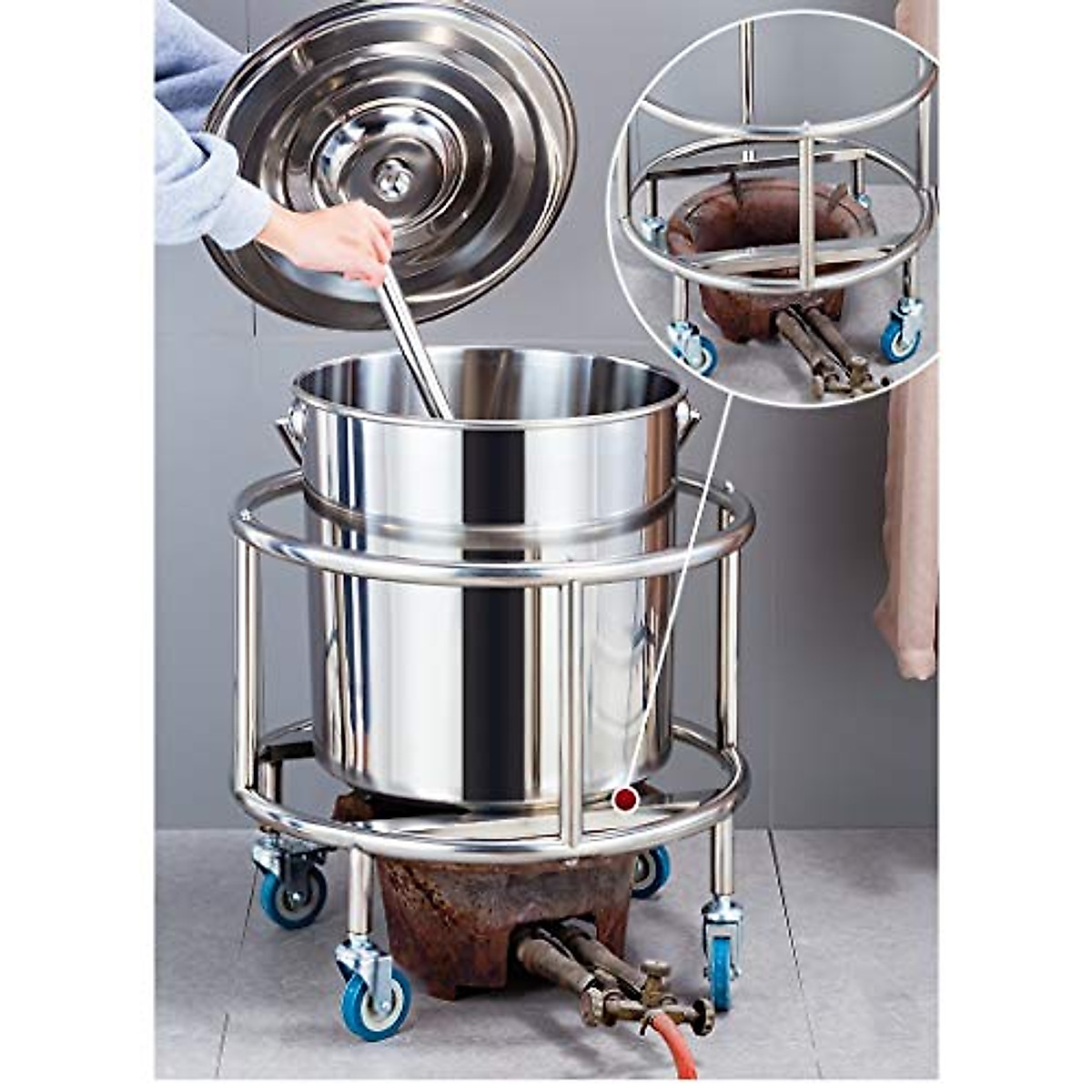 Movable Shelf for Heat Preservation Bucket Insulation Pot Insulation Barrel Insulation Tabletop Pot Insulation Bucket Movable Stand Thick Stainless Steel Bucket Rack, Soup Bucket Bucket Base, Heat Ins