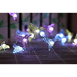TOMBABY 15.8ft Solar 1.18" H Hummingbird 30 LED Cold White String Lights for Garden Yard Patio Party Outdoor Decoration
