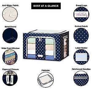 Blushbees® Oxford Fabric Collapsible Storage Boxes for Clothes/Quilts/Linen with Metal Supports (PACK OF 4 BOXES - LARGE SIZE 20×16×15 INCH)