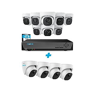 REOLINK 4K 8MP PoE Security Camera System, 12pcs Person/Vehicle Detection Smart IP Cameras, 16CH NVR Pre-Installed with 4TB HDD, RLK16-800D8 Bundle with 4X RLC-820A