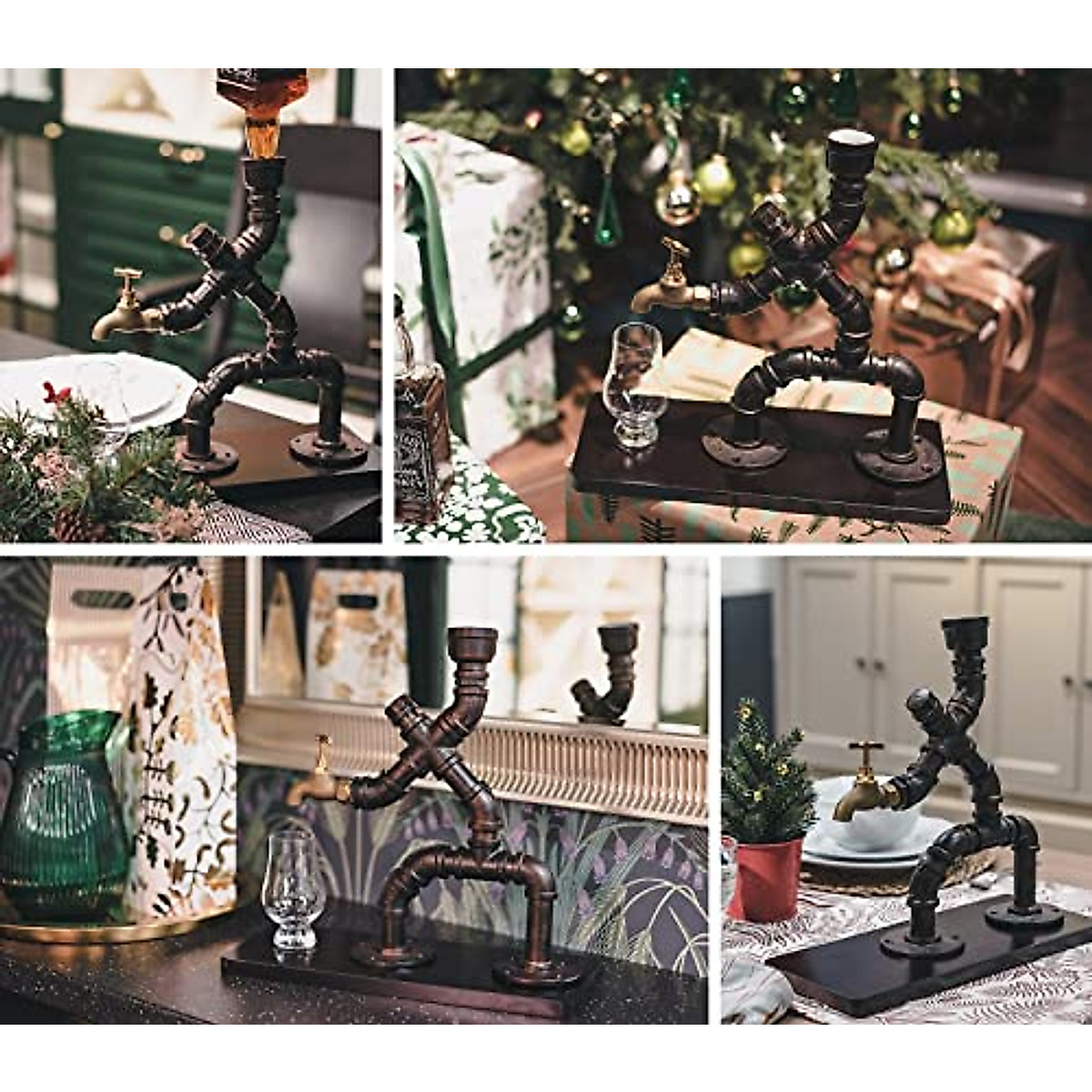 Steampunk Alcohol Holder For Whiskey-Industrial Personalized Bar Stand For 1bottle In Room Liquor Dispenser-Man Cave Decor