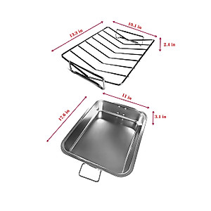 VBOYL 16" Premium Stainless Steel Roaster Pan Set with Baking & V-Shaped Racks - Heavy Duty, Healthy & Dishwasher Safe for Turkey, Chicken
