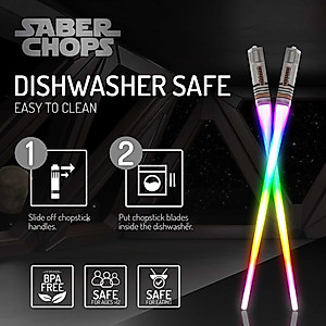LIGHTSABER CHOPSTICKS LIGHT UP STAR WARS CHOPSTICK LED Glowing Light Saber Chop Sticks REUSABLE Sushi Sabers Cool Fun Geeky STARWARS Chop Stick Set 2 PAIRS | FREE Keychain Soft Carry Pouch | Gift Box