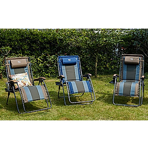 TIMBER RIDGE Outdoor Reclining Patio Padded with Adjustable Headrest and Cup Holder Foldable Zero Gravity Lawn Chair XL for Adults, Support up to 350 LBS, Brown,1 Count