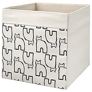 DRÖNA Box Cat Patterned/Beige 13x15x13 ' Storage Box for KALLAX Shelving Units & Cabinets, Medium