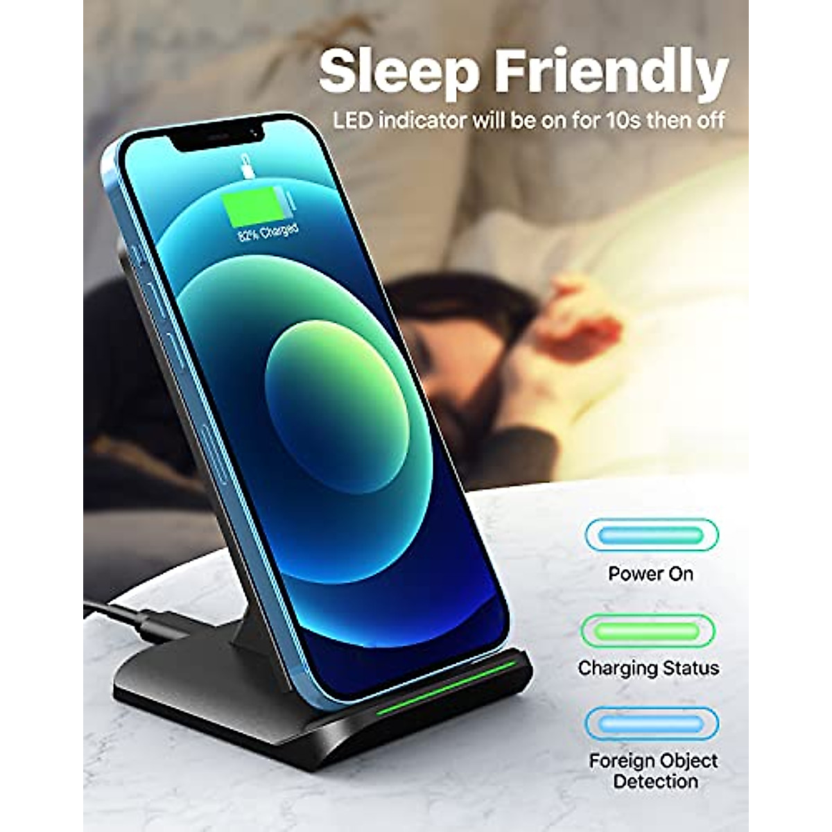 Wireless Charger, ikeer Fast Wireless Charging Stand,15W Compatible with iPhone 14/14Pro/14ProMax/13/13Mini/12/11/XS/XR/X/8plus,for Samsung Galaxy S22/S21/S20/Note 20Ultra