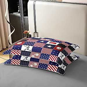 Castle Fairy Baseball Theme 100% Cotton Duvet Cover,Red Blue Geometric Stripe Check Breathable Comforter Cover,American Flag Stars Pattern Bedding Set 3 Pcs with Zipper Closure Queen Size