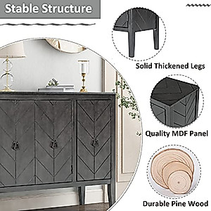 SLEERWAY Wooden Accent Storage Cabinet, Modern Console Table with Adjustable Shelf and 3 Antique Doors, Sideboard Buffet Storage Cabinet for Entryway, Living Room, Bedroom, Easy to Assemble (Gray)