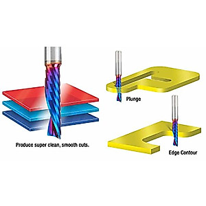 Amana Tool 51511-K Spektra Coated SC Spiral O Single Flute Plastic Cutting 1/8 D x 1/2 CH x 1/4 SHK x 2 Inch Long Down-Cut CNC Router Bit with Mirror Finish
