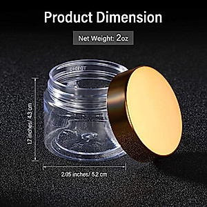 SATINIOR 24 Pieces Empty Clear Plastic Jars with Lids Round Storage Containers Wide-Mouth for Beauty Product Cosmetic Cream Lotion Liquid Slime Butter Craft and Food (Gold Lid, 2 oz)