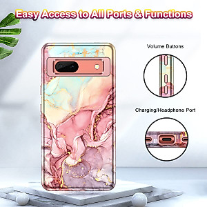 Btscase for Google Pixel 7A Case, [5 in 1] with 2 Pack Screen Protector + 2 Pack Camera Lens Protector, Marble Pattern Full Body Three Layer Rugged Shockproof Protective Cover (2023), Rose Gold