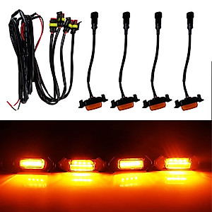 4x Amber Lens LED Grille Light Kit with Wiring Harness, Amber LED Front Grill Lighting Car Accessories for 2016-2021 Toyota Tacoma SR5 Extended Cab Pickup 4-Door