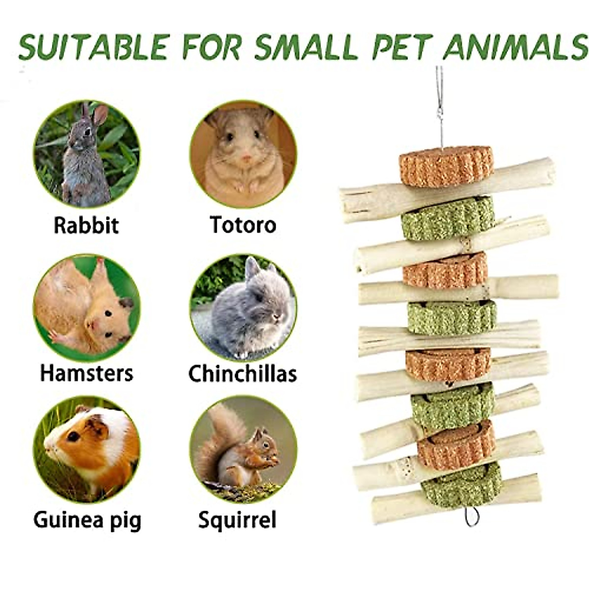 2PCS Rabbit Toys - Bunny Chew Toys for Teeth Grinding, Improve Dental Health, Natural Sweet Bamboo Timothy Grass Cake Treats for Rabbit Guinea Pig Chinchilla Hamster Small Animal Rodents (2 Pcs)