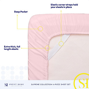 1800 Thread Count Sheet Set – Soft Egyptian Quality Brushed Microfiber Sheets – Luxury Bedding Set with Flat Sheet, Fitted Sheet, Pillow Cases, Full, Pale Pink, Sheet Set