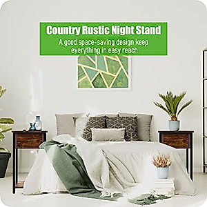 ECOMEX 2-Tier Nightstand Side Table with Wooden Drawer and Open Wooden Shelf Solid Metal Legs Rustic Brown Industrial Wooden Bed Side Table for Bedroom Living Room Small Space, Tall