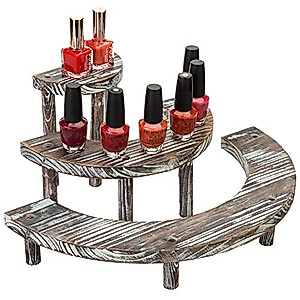 MyGift 3 Tier Rustic Torched Wood Semicircle Cupcake Stand Display Risers