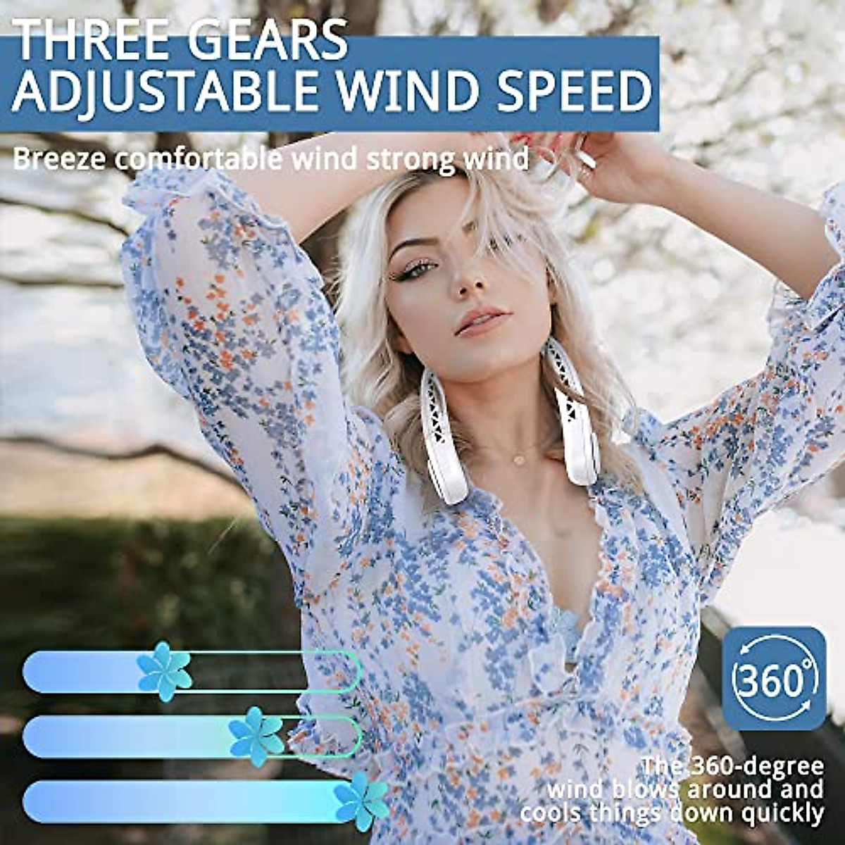 Peiyuu Portable Neck Fan,Wearable Hands Free Fan, Quiet Design 3 Speed Fan,Bladeless,Rechargeable, Lightweight,Headphone Design,4002 mAh Battery USB Powered Desk Fan-Ivory